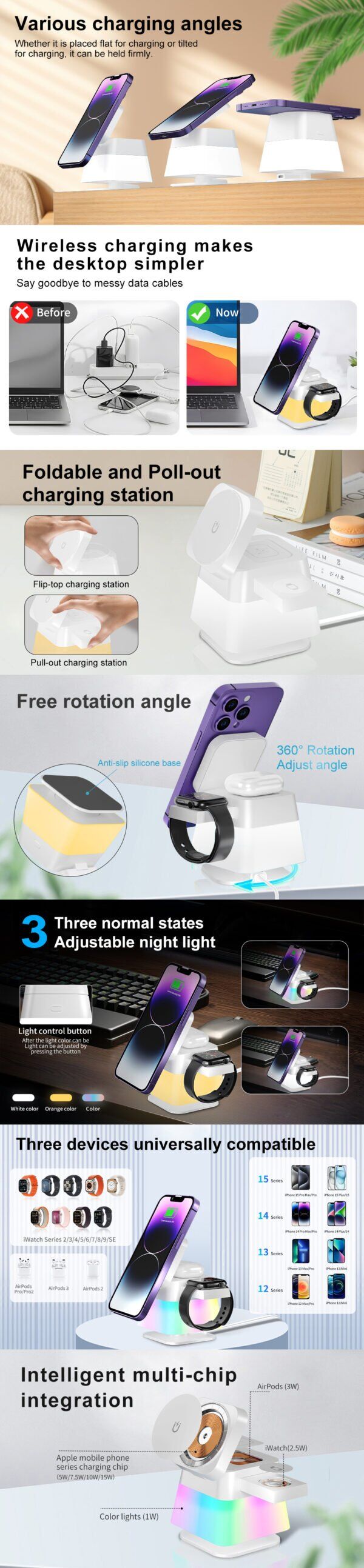 4 in 1 Apple Charging Station Colorful Night Light Wireless Charger OEM ...