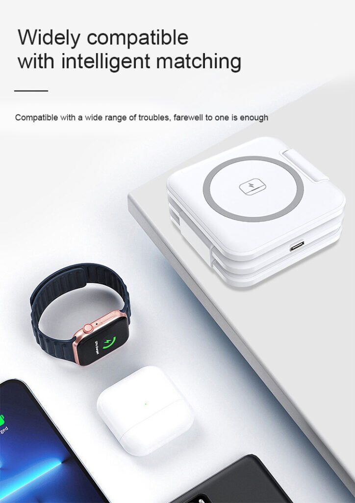 3 in 1 Foldable Wireless Charger Mini Size MagSafe Magnetic Charger for ...