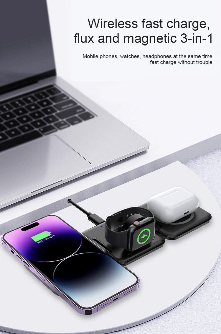 3 in 1 Foldable Wireless Charger Mini Size MagSafe Magnetic Charger for ...
